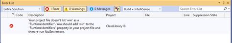 Unexpected Error Your Project File Doesnt List Win As A Runtimeidentifier Occurs When
