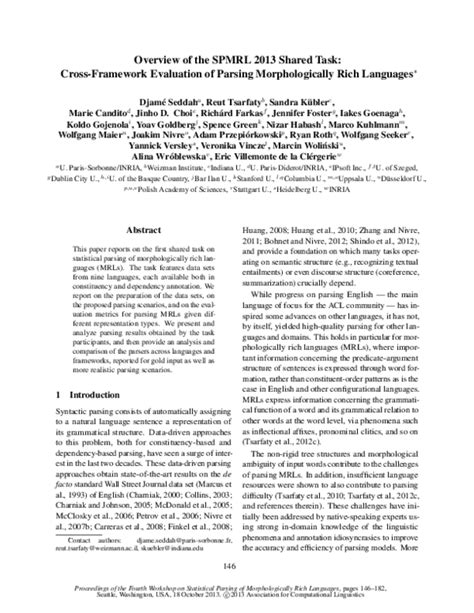 Pdf Overview Of The Spmrl 2013 Shared Task Cross Framework