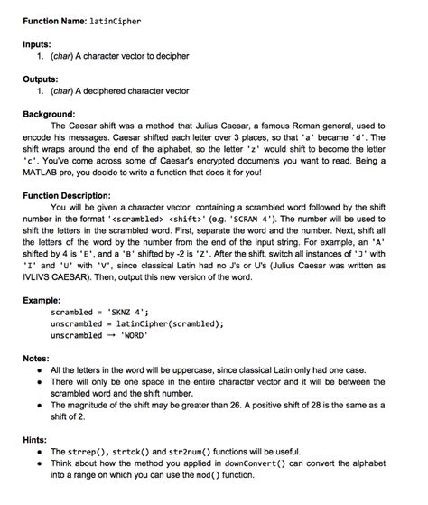 Solved Function Name Latincipher Inputs 1 Char A