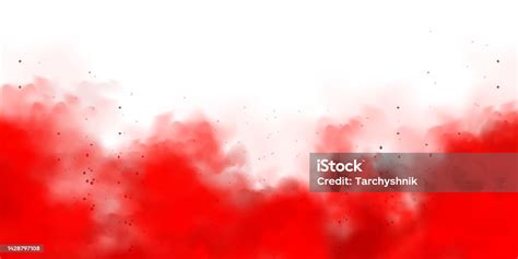 흰색 배경에 고립 된 붉은 다채로운 연기 구름 현실적인 안개 효과 안개 공기 중의 증기 증기 흐름 벡터 일러스트 레이 션 개념에