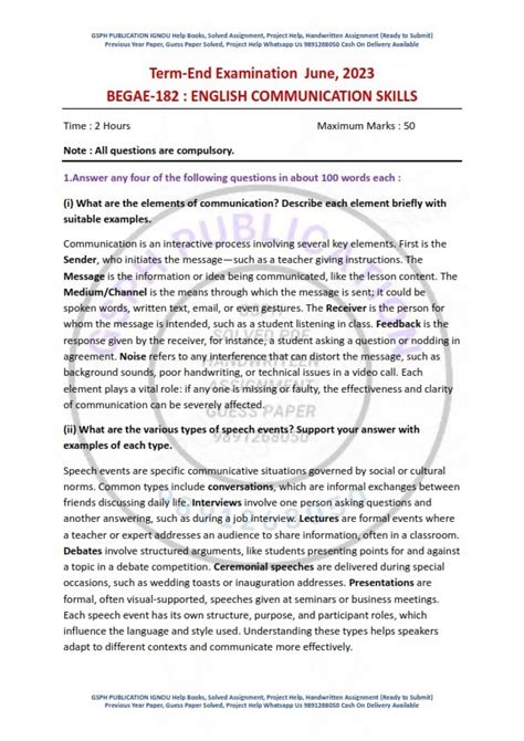 Ignou Begae 182 Previous Year Solved Question Paper English Medium June 2023 Ignou Solved