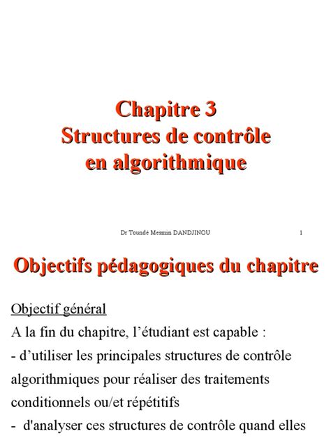 Chap3 Structures De Controle Algo Et Sdd Pdf Structure De Contrôle Entier Naturel