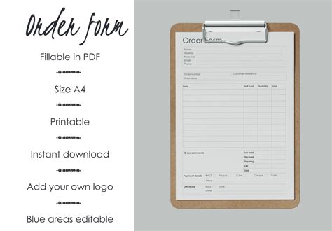 Pdf Fillable Order Form Etsy