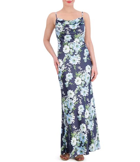 Vince Camuto Floral Print Cowl Neck Sleeveless Spaghetti Strap Mermaid