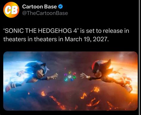 Sonic The Hedgehog 4 Is Set To Release March 19th 2027 Welcome To Green Hills On Tumblr