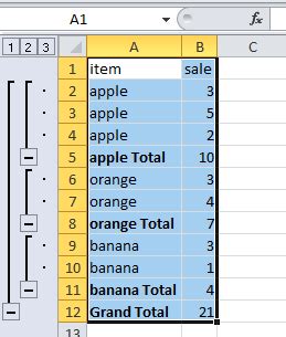 Excel Subtotal