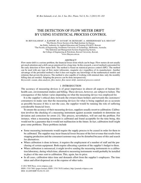 pdf the detection of flow meter drift by using statistical process