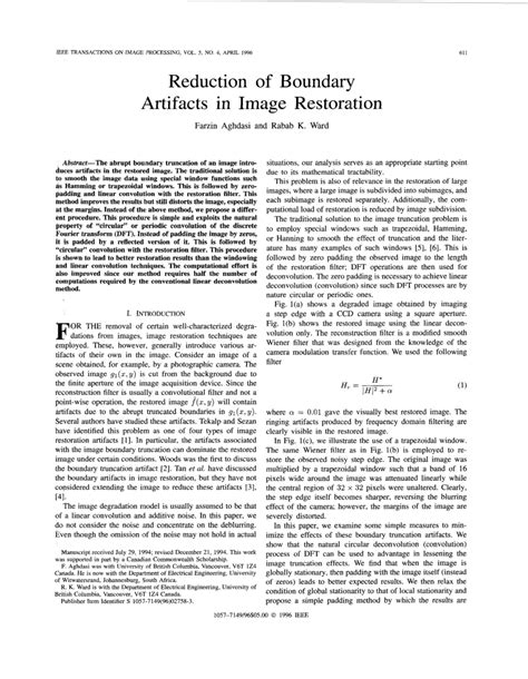 pdf reduction of boundary artifacts in image restoration