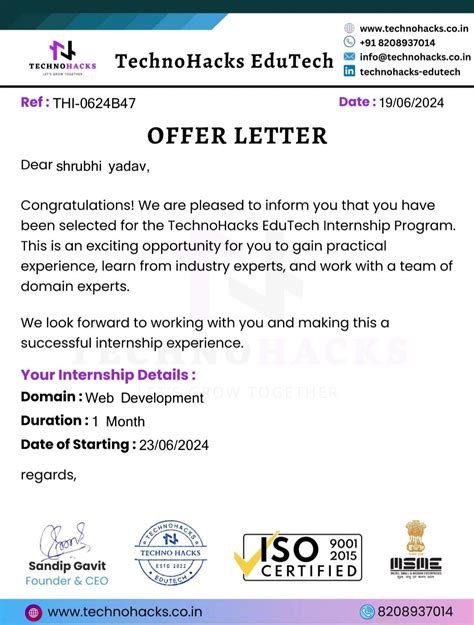 Shrubhi Yadav On Linkedin Internship Webdevelopment Technohacksedutech Careergrowth