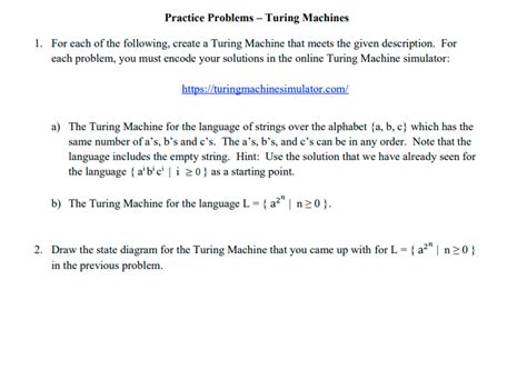 Solved Practice Problems Turing Machines 1 For Each Of Chegg Com