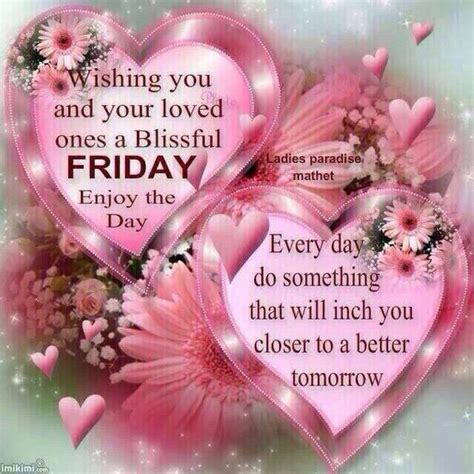 Friday Blessings Quotes With Pink Flower Hearts