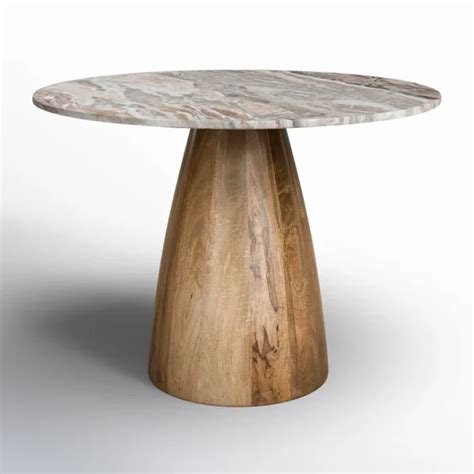 Priti Round Marble Top Solid Wood Base Dining Table Priti