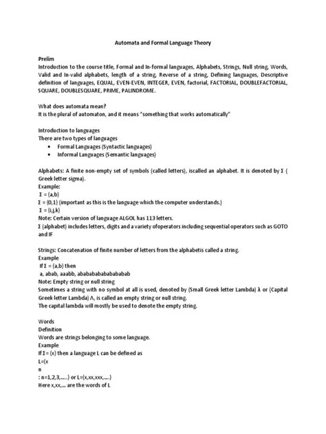 Automata And Formal Language Theory Pdf String Computer Science