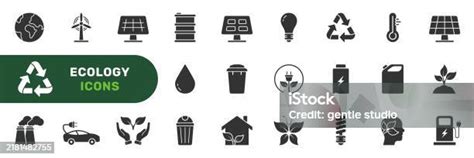 환경 생태 실루엣 아이콘 세트를 저장합니다 녹색 에너지 문자 모양 아이콘입니다 태양열 전기 재생 가능 전력 에코 하우스 자동차