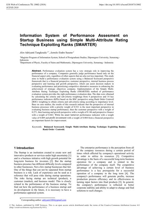 Pdf Information System Of Performance Assesment On Startup Business