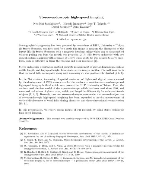 Stereo Endoscopic High Speed Imaging Pdf Larynx Equipment