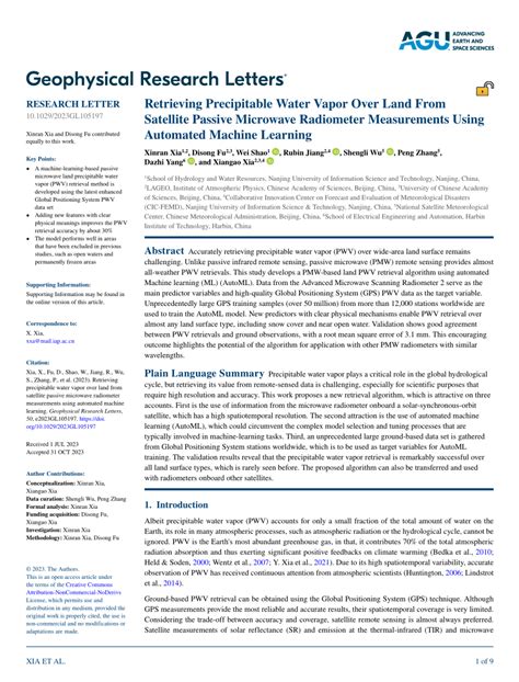 Pdf Retrieving Precipitable Water Vapor Over Land From Satellite