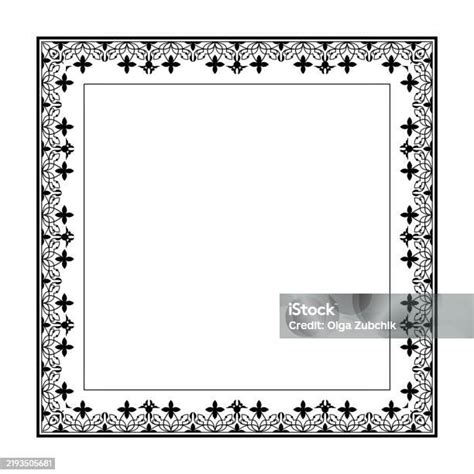 사각형 흑인과 백인 꽃 유럽 국가 패턴 프레임 고대 그리스 로마 제국의 민족 광장 장식 사각형 표면 초대장 섬유 조각 자수 단조를 위한 패턴 프레임 0명에 대한 스톡 벡터