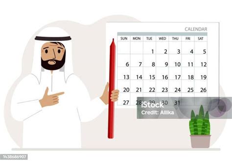 손에 연필을 든 남자가 달력을 만듭니다 계획 및 시간 관리 책임있는 직원 계획 회의 및 이벤트 계획에 대한 스톡 벡터 아트 및