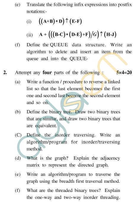 Aktu Mca Question Papers Mca 122 Data And File Structure Using C Aglasem Institutes