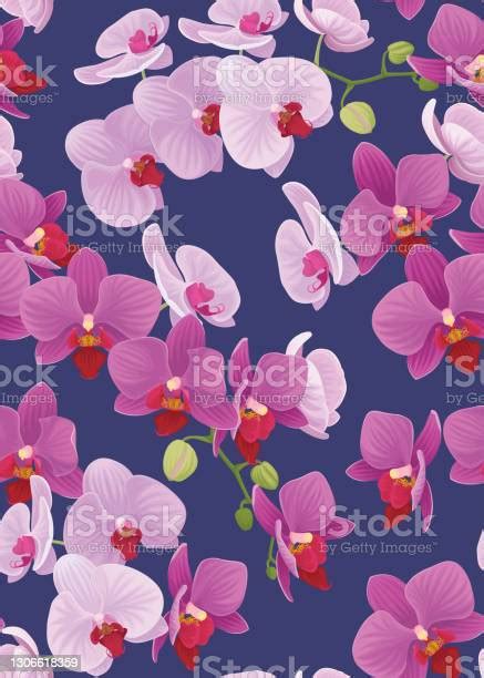 오키 드 꽃 배경 템플릿의 원활한 패턴 웨딩 초대장 인사말 카드 브로셔 배너 및 패션 디자인을위한 꽃 요소의 벡터 세트 난과