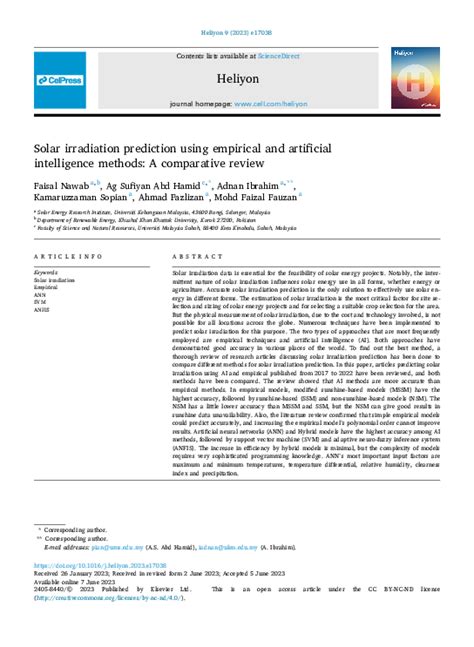 Pdf Solar Irradiation Prediction Using Empirical And Artificial