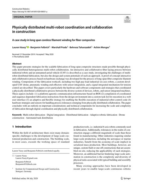 PDF Physically Distributed Multi Robot Coordination And Collaboration