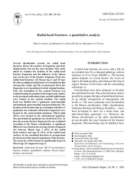 Pdf Radial Head Fractures A Quantitative Analysis