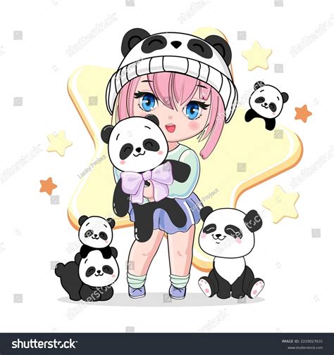 Cute Cartoon Anime Girl Panda Toys Stock Vector Royalty Free