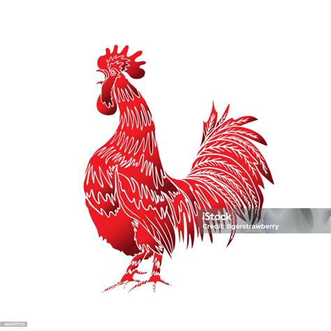 닭 중국 새 해 2017의 상징 중국 새 해 장식 띠 수 탉 디자인 요소입니다 손에서 빨간 수 탉 또는 수 탉을 그리기의 이미지 0명에 대한 스톡 벡터 아트 및 기타 이미지