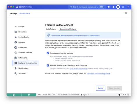 Docker Desktop リリース 429 Eci での Docker ソケット マウント権限、advanced Error