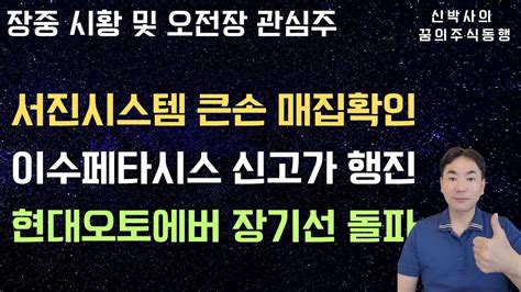 장중 시황 및 오전장 관심주 서진시스템 큰손 매집확인 이수페타시스 신고가 행진 현대오토에버 장기선 돌파 Youtube