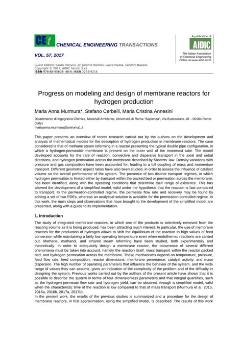 Pdf Progress On Modeling And Design Of Membrane Reactors For Hydrogen Production