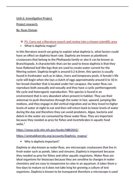 Applied Science Level 3 Unit 6 Investigative Project Learning Aim A Unit 6 Investigative