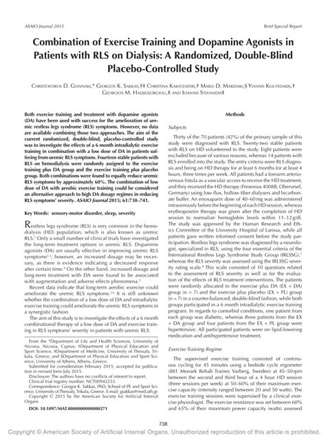 Pdf Combination Of Exercise Training And Dopamine Agonists In Patients With Rls On Dialysis A