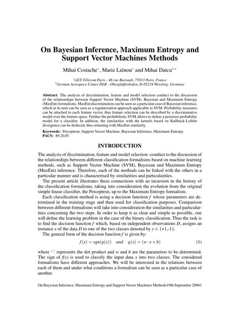 Pdf On Bayesian Inference Maximum Entropy And Support Vector