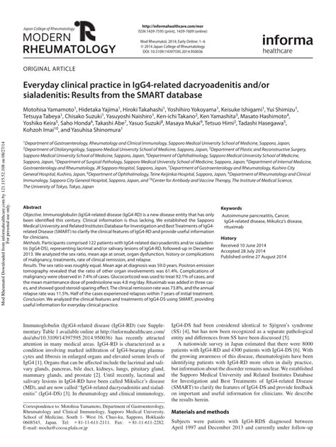 Pdf Everyday Clinical Practice In Igg4 Related Dacryoadenitis And Or Sialadenitis Results