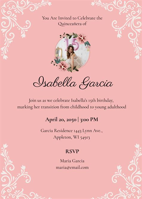 Free Elegant Quinceañera Invitation Template To Edit Online