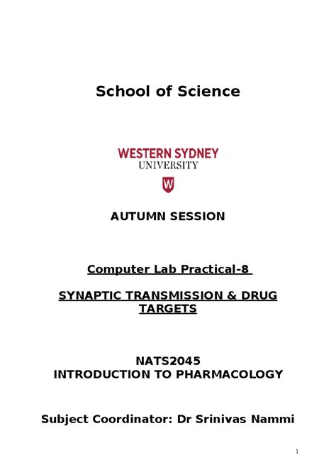 Computer Lab Practical 8 Nats2045 Synaptic Transmission And Drug