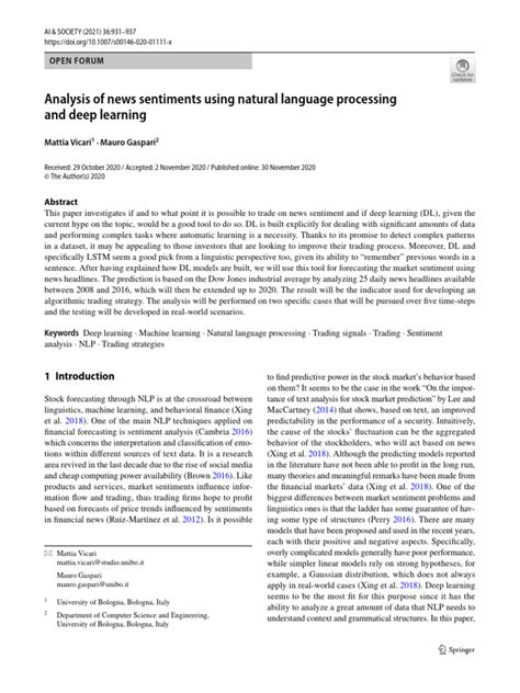 Analysis Of News Sentiments Using Nlp And Dl Pdf Artificial