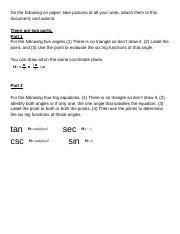 Unit Circle HW Docx Course Hero