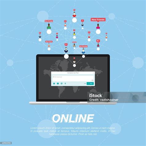 소셜 네트워크에 대한 노트북 및 아이콘에 웹 응용 프로그램 공유 개념에 대한 스톡 벡터 아트 및 기타 이미지 공유 개념 디자인 매스컴 Istock