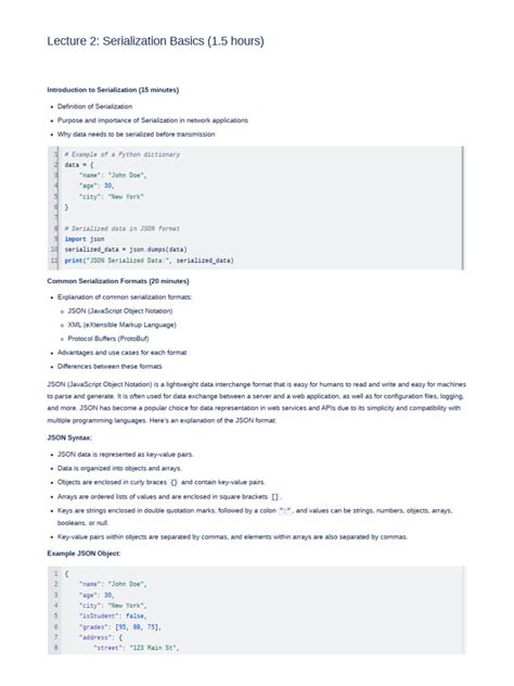 Lecture 2 Serialization Basics 15 Hours Pdf Json Xml