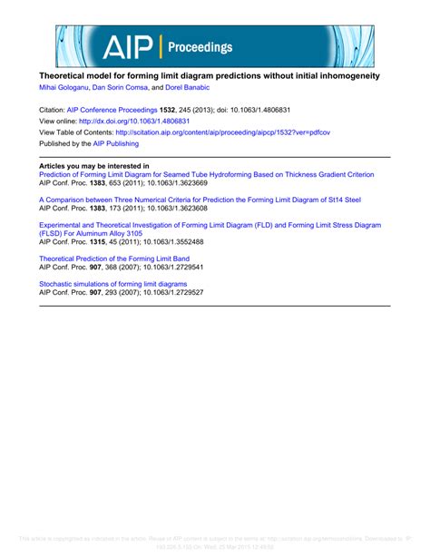 Pdf Theoretical Model For Forming Limit Diagram Predictions Without Initial Inhomogeneity