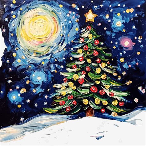 별이 빛나는 밤에 화려한 크리스마스 트리 그림 크리스마스 트리 페인트 등 밤 Png 일러스트 및 이미지 에 대한 무료 다운로드 Pngtree