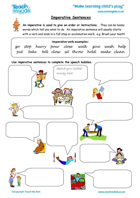 Imperative Sentence Worksheets