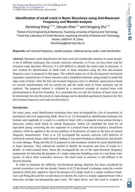 Pdf Identification Of Small Crack In Beam Structures Using Antiresonant Frequency And Wavelet
