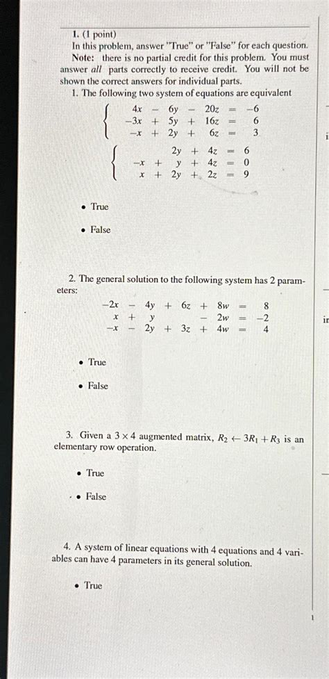 solved 1 ﻿point in this problem answer true or false