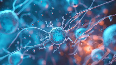 Abstract Digital Illustration Of A Neuron Network With Glowing Blue Nodes And Connections Stock