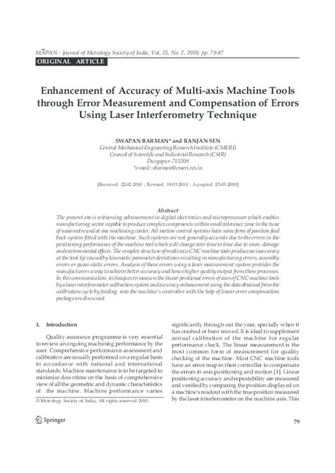 pdf enhancement of accuracy of multi axis machine tools through error